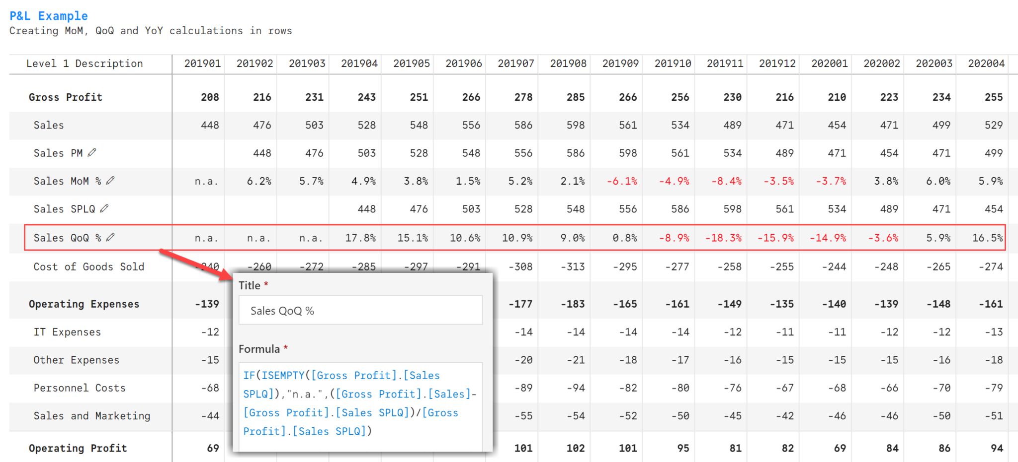Excel-like MoM, QoQ, YoY % Calculations in Rows in Power BI - Inforiver