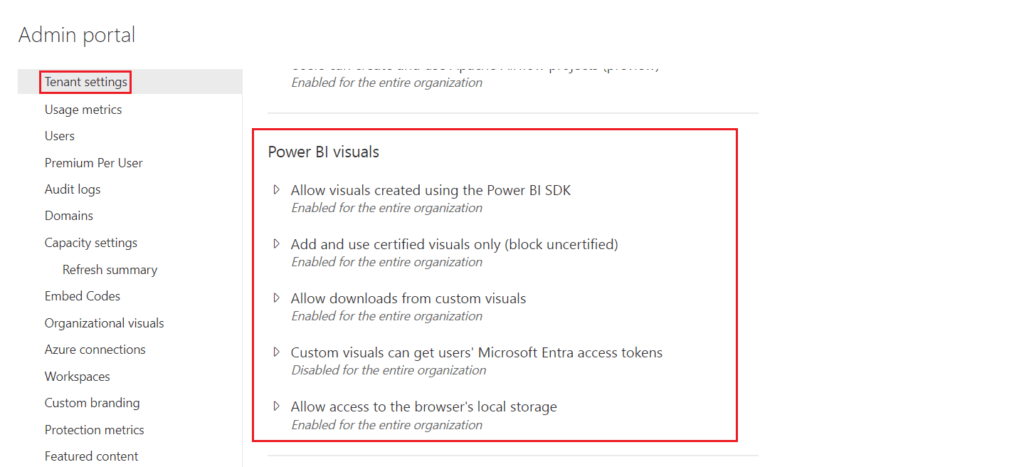 Managing Power BI Tenant Settings for Custom Visuals