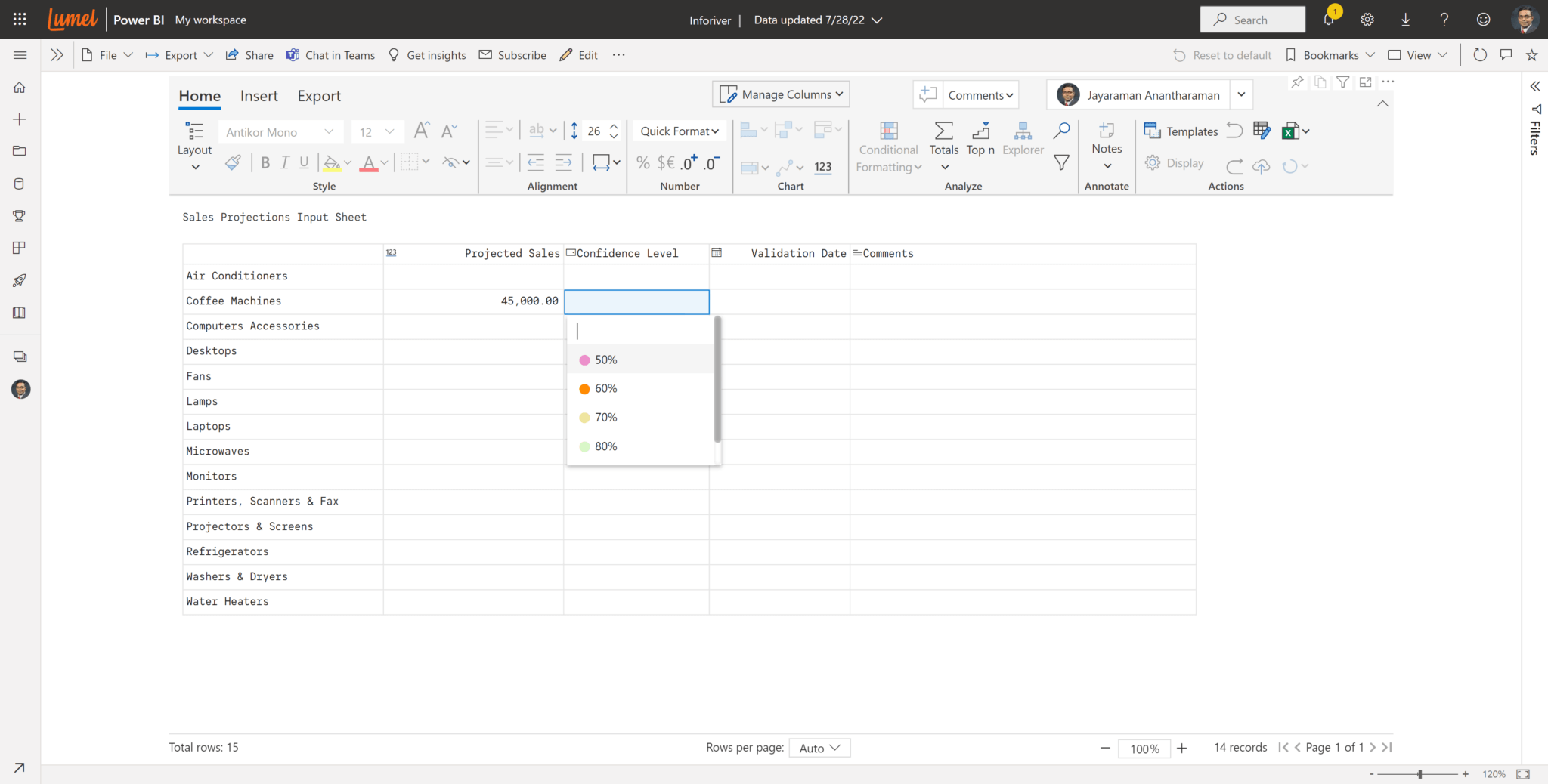 Enter data in Power BI tables | Inforiver