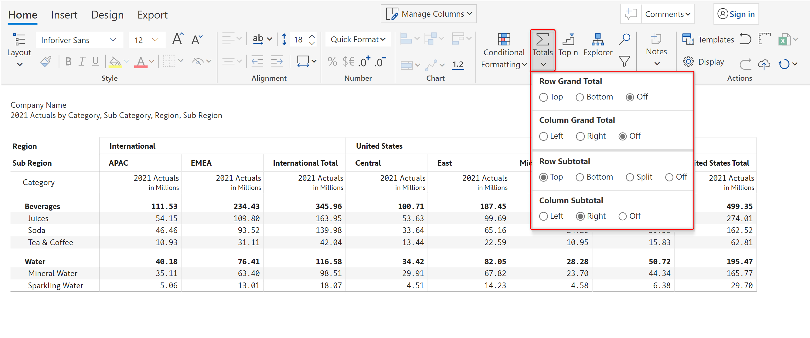 Manage Totals Subtotals In Power BI Inforiver