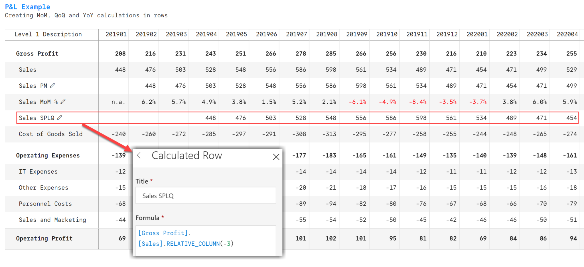 Excel-like MoM, QoQ, YoY % Calculations in Rows in Power BI - Inforiver